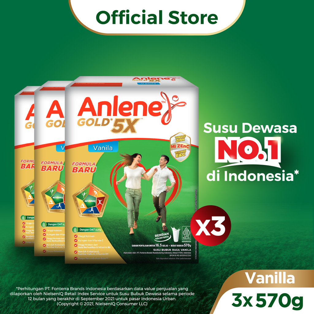 Jual Anlene Gold 5X Susu Bubuk Dewasa Vanilla 3 x 570g - Nutrisi Tinggi Kalsium Untuk Tulang ...
