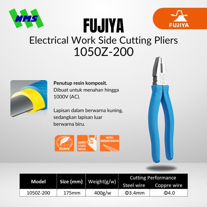Jual Tang Potong Fujiya 1050Z-200 Electrical Work Side Cutting Pliers ...