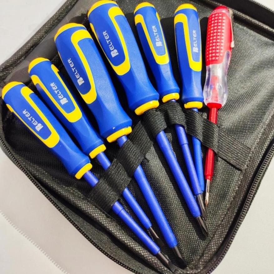Jual GC27 fb-43 Obeng Listrik Rumahan Set 7 pcs BELTER Obeng Plus Minus ...