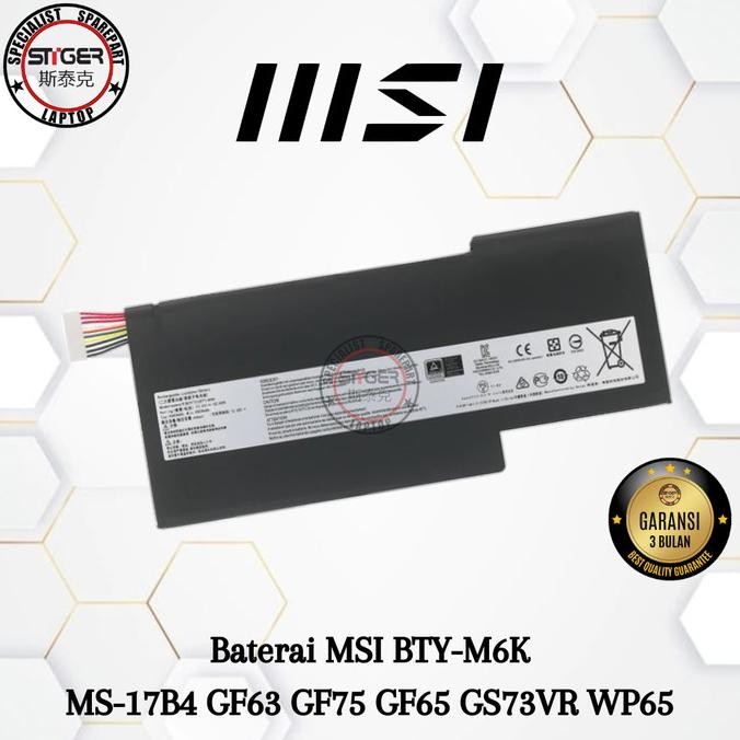Jual Baterai Battery New Laptop Msi Bty-M6K Ms-17B4 Gf63 Gf75 Thin Ms ...