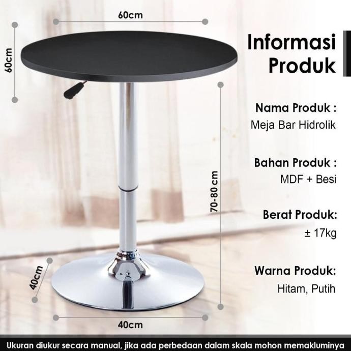 Jual Meja Bar Minimalis Set Kursi Bar Hidrolik Meja Bulat Diameter 60cm ...