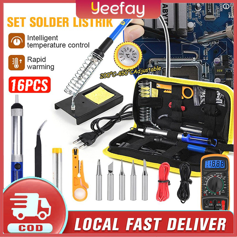 Jual Solder Listrik 16PCS/Set Solder Listrik Lengkap dengan Multimeter Iron Tool Kit 220V 60W ...