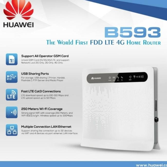 Jual WiFi Router Modem Mifi 4G Huawei B593 LTE CPE Unlock | Shopee ...