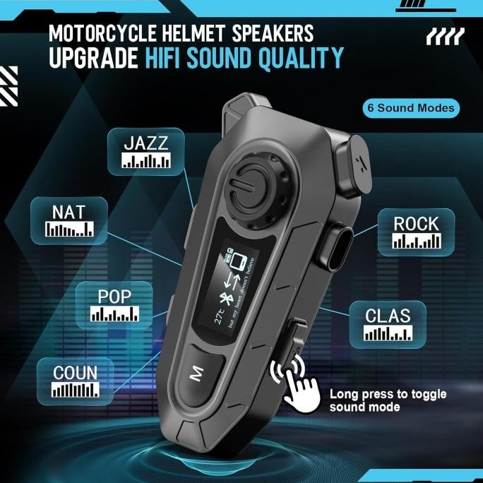 Jual Intercom Headset Helm Bluetooth LED FM Radio IPX6 1000mAh a1 ...