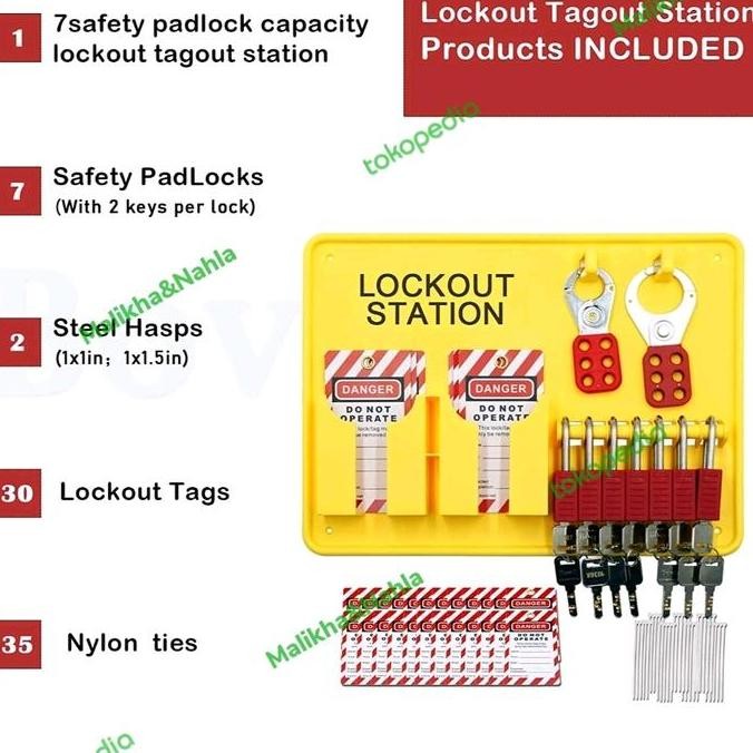 Jual :::::::] Lockout Tagout Station with 7 Safety Padlocks,2 Hasps,30 ...