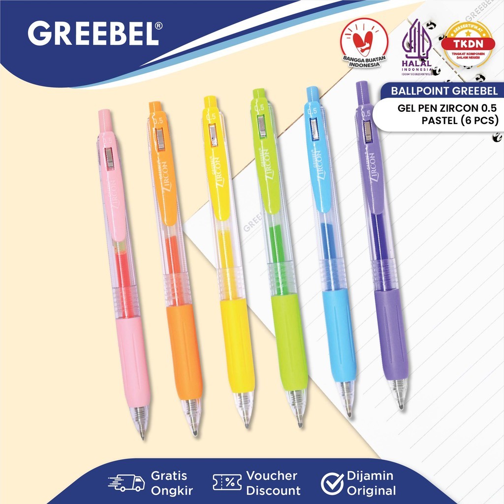 Jual GREEBEL Pulpen Gel Warna Warni / Gel Pen Gp-509 Zircon Pastel Colour 0.5 (6PCS/SET) / Paket ...
