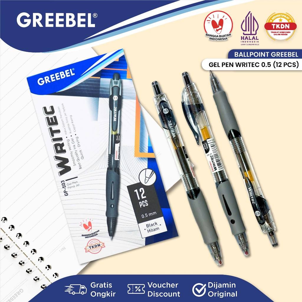 Jual GREEBEL Pulpen Gel / Gel Pen GP-503 Writec 0.5 Hitam / Ballpen Gel Ballpoint Bolpen Bolpoin ...