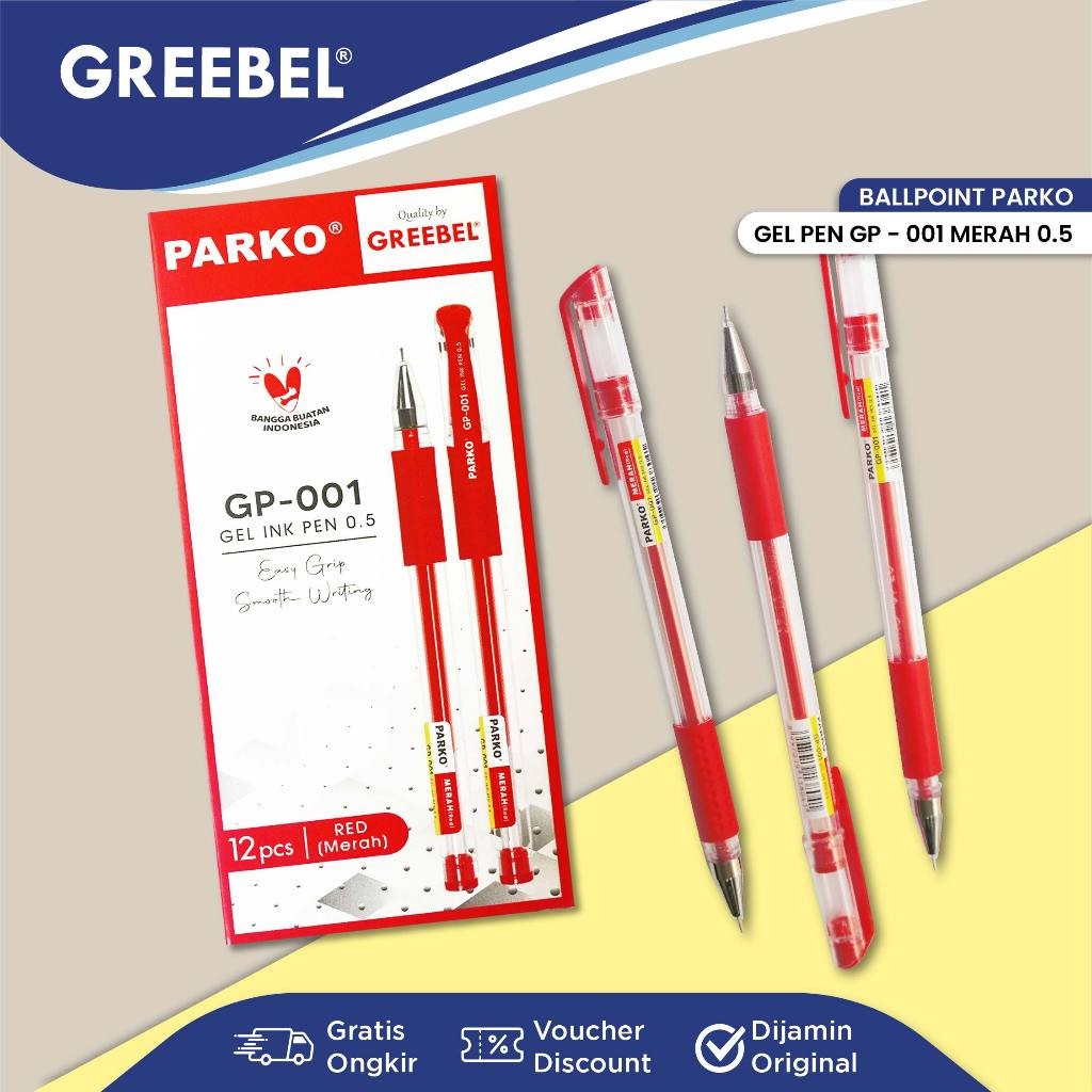Jual PARKO PULPEN GEL / Gel Pen GP- 001 0.5 Merah (12PCS/SET) / Ballpen Gel Ballpoint Bolpen ...