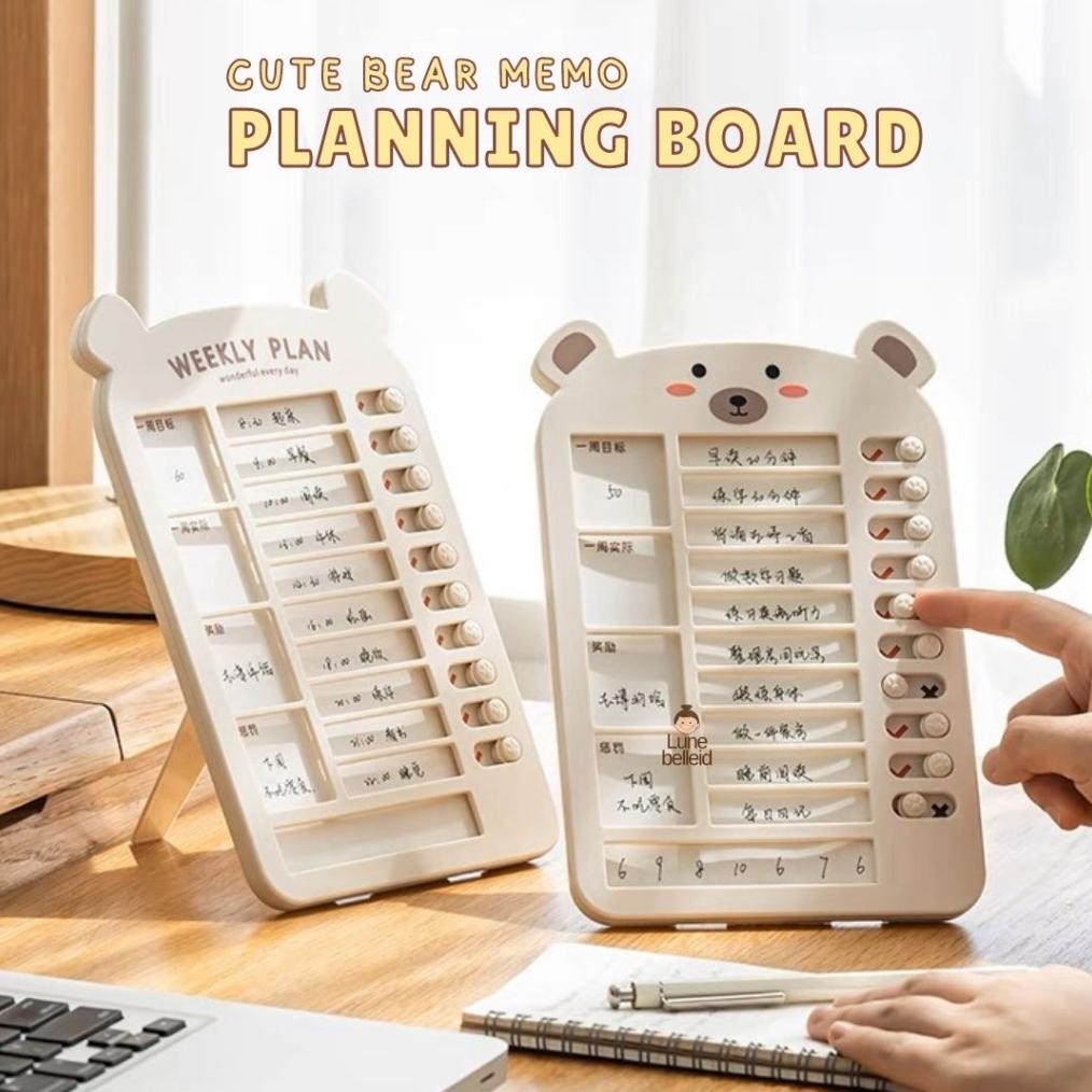 Jual Cute Bear Aestethic Memo Planning Board / Daily Task Checklist ...