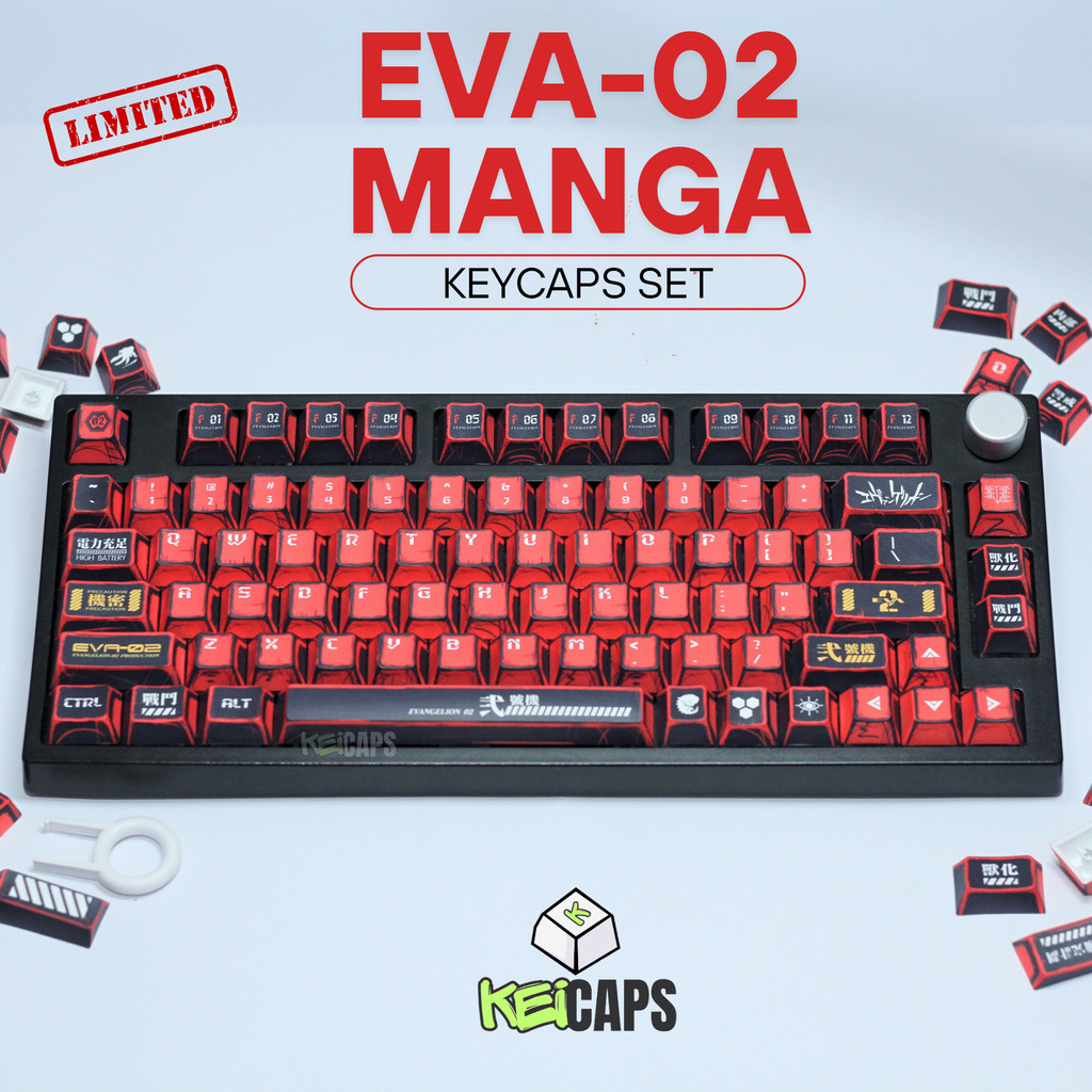 Jual EVA-02 Evangelion Manga Red PBT Dye Sub Keycaps Cherry Profile ...