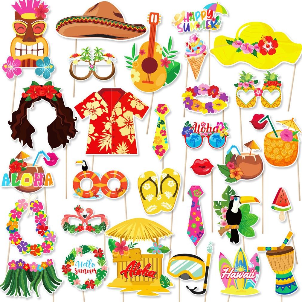 Jual xenn 30pcs tropical hawaii theme flower gui photo booth props for ...