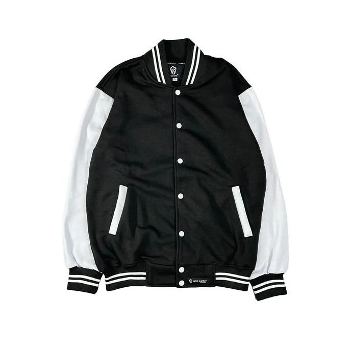 Jual Ngk Jaket Varsity Polos Blackwhit Baseball Fleece Tebal Panjang ...