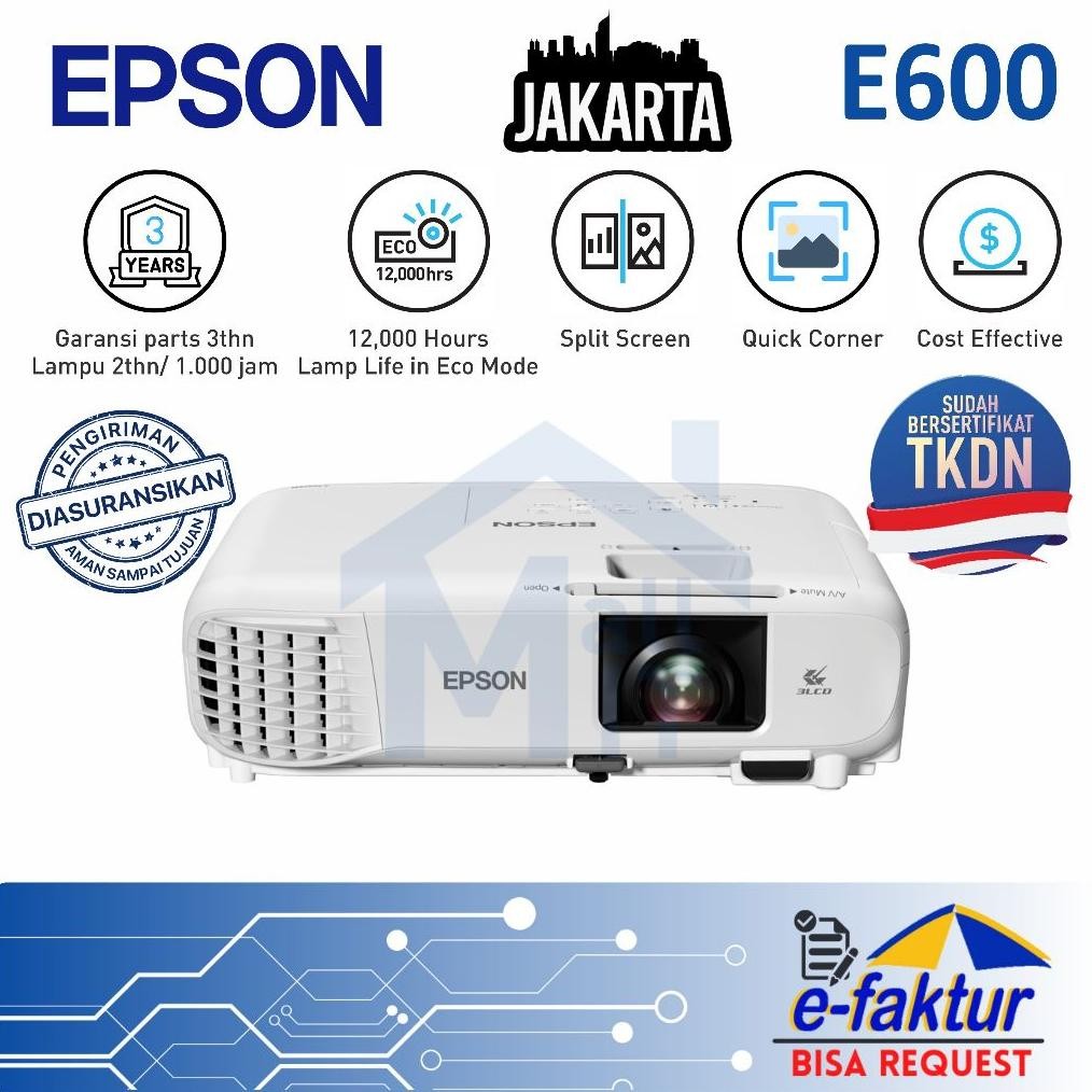 Jual NEW!!! MALLIT EPSON Proyektor EPSON EB-E600 EBE600 EB E600 XGA 3LCD 3400 Lumens TKDN ...