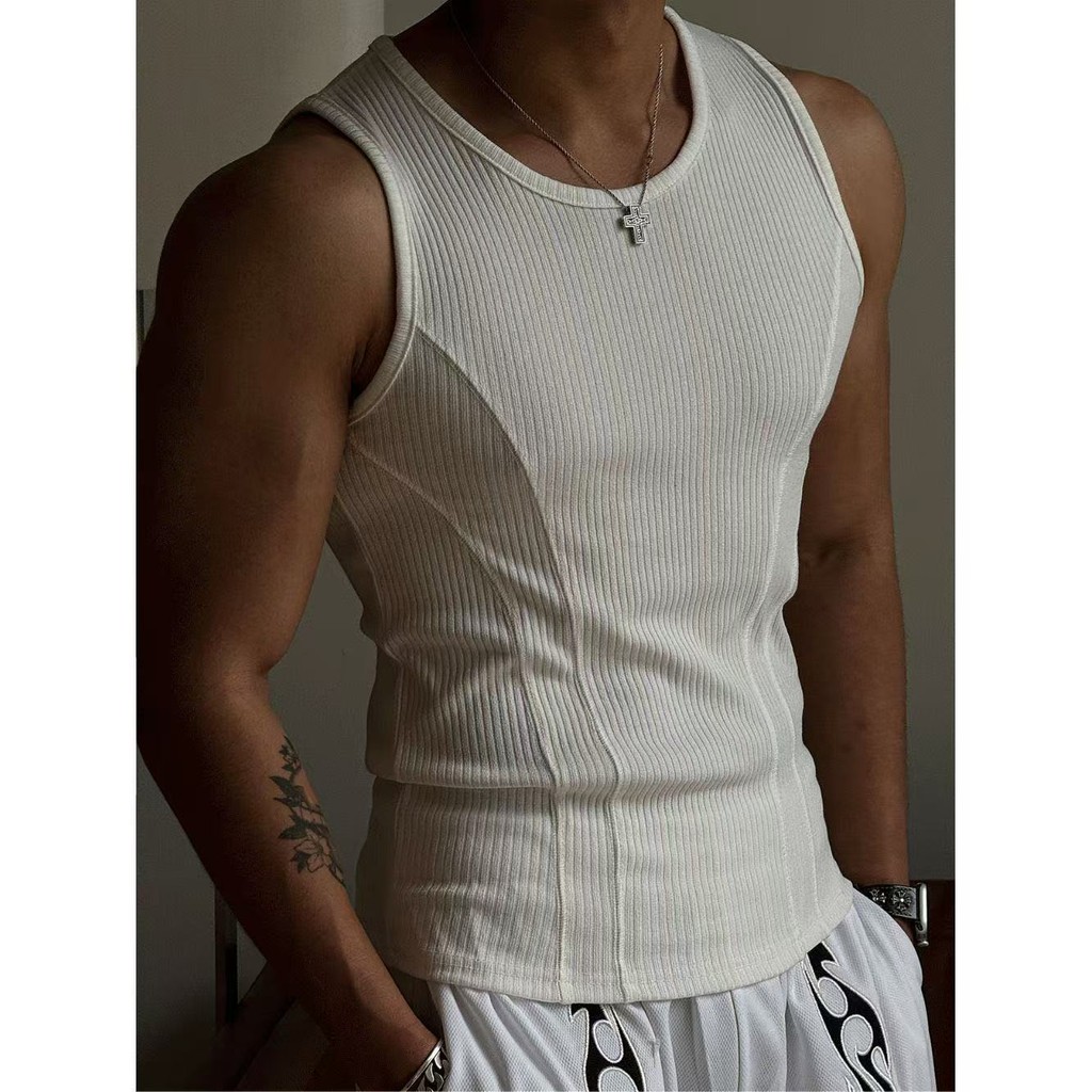 Jual 2025Summer American Style Men's Elastic Tight Fitness Tank Top ...