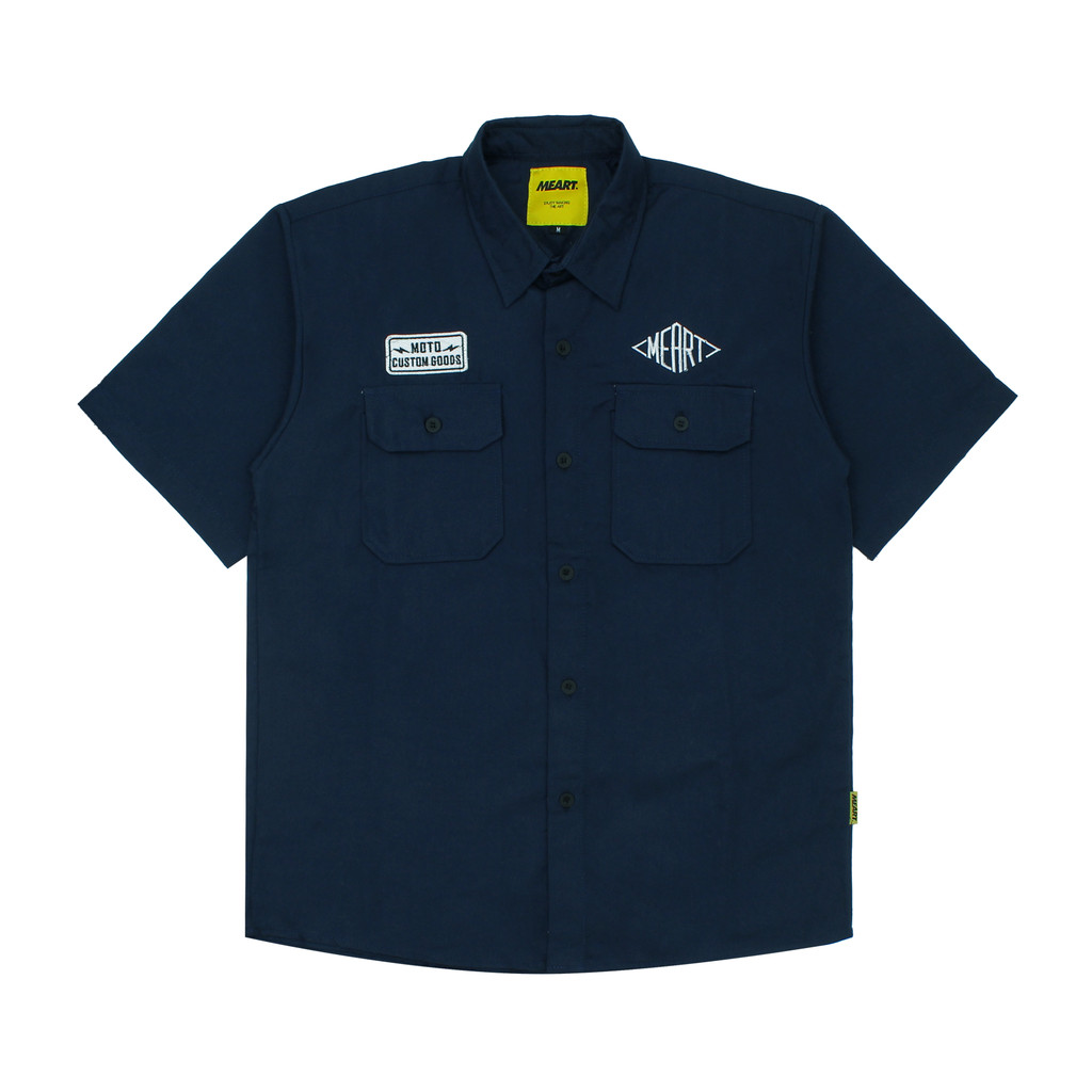 Jual MEART - Workshirt Navy "Moto Custom Goods" Kemeja Kerja Kemeja ...