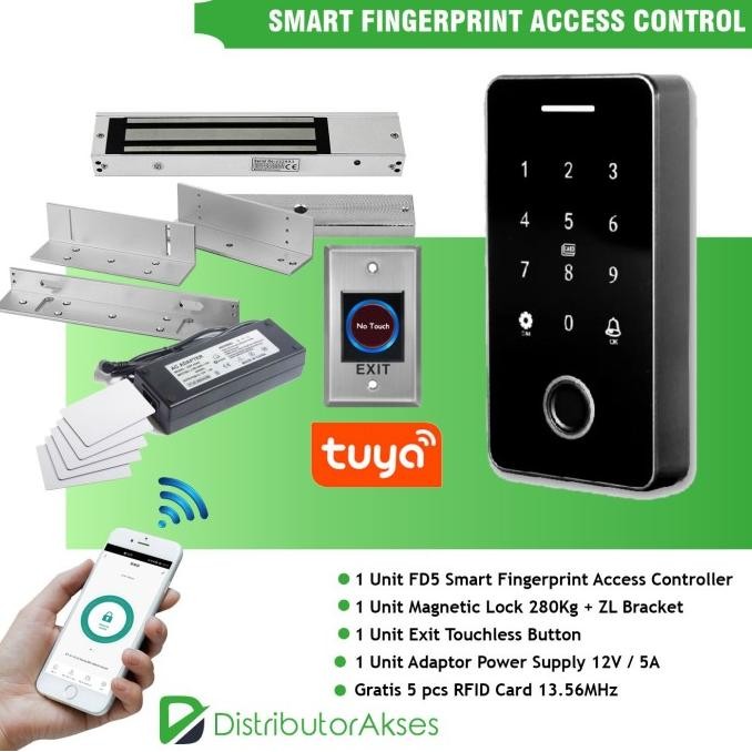 Jual Paket Smart Fingerprint Tuya Access Control FD5 EM Lock Pintu ...