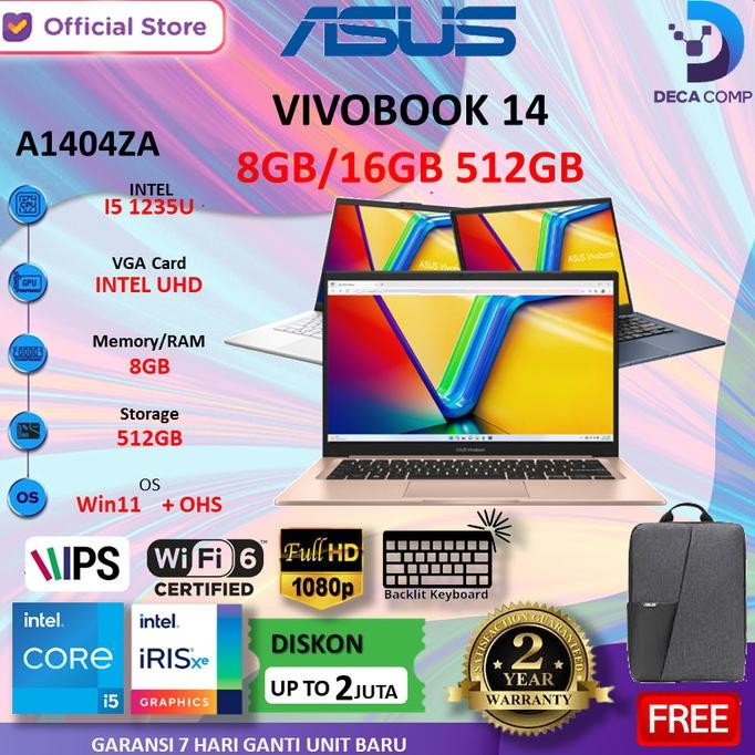 Jual Asus Vivobook 14 A1404Za I5-1235U 8Gb/16Gb 512Ssd W11+Ohs 14.0 Fhd ...