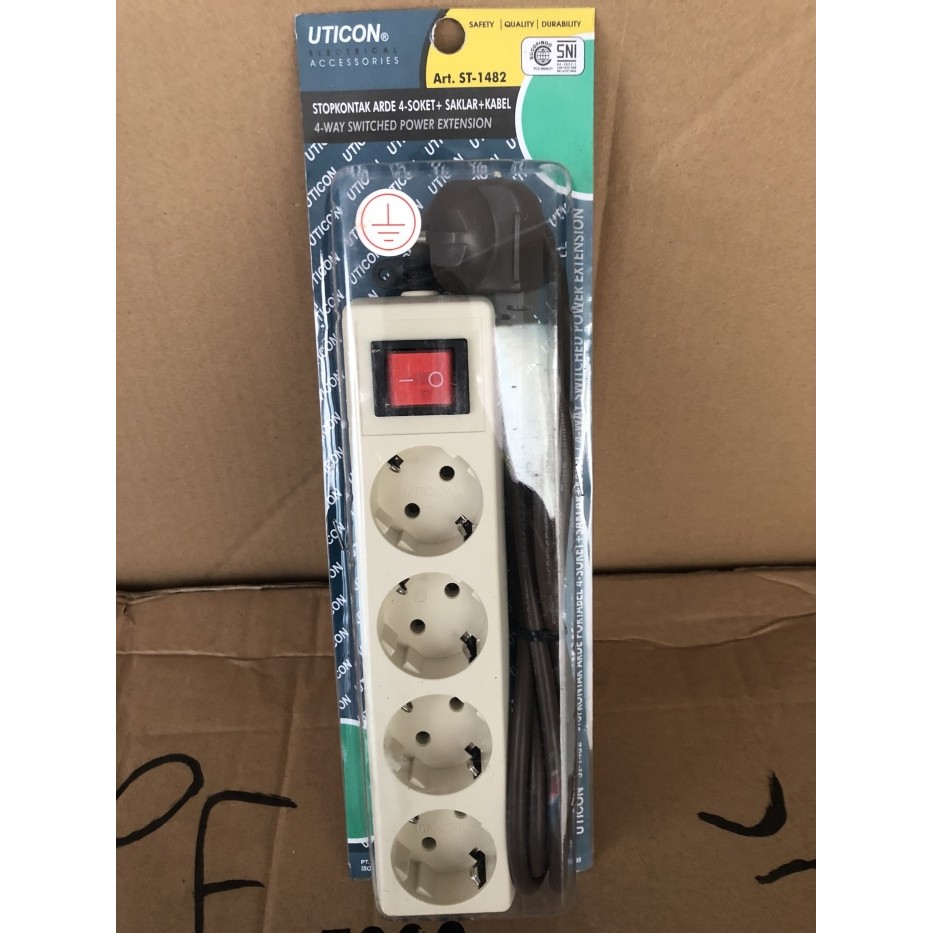 Jual UTICON ST 1482 ST-1482 STOP KONTAK 4 LUBANG SWITCH 1,5 M METER | Shopee Indonesia