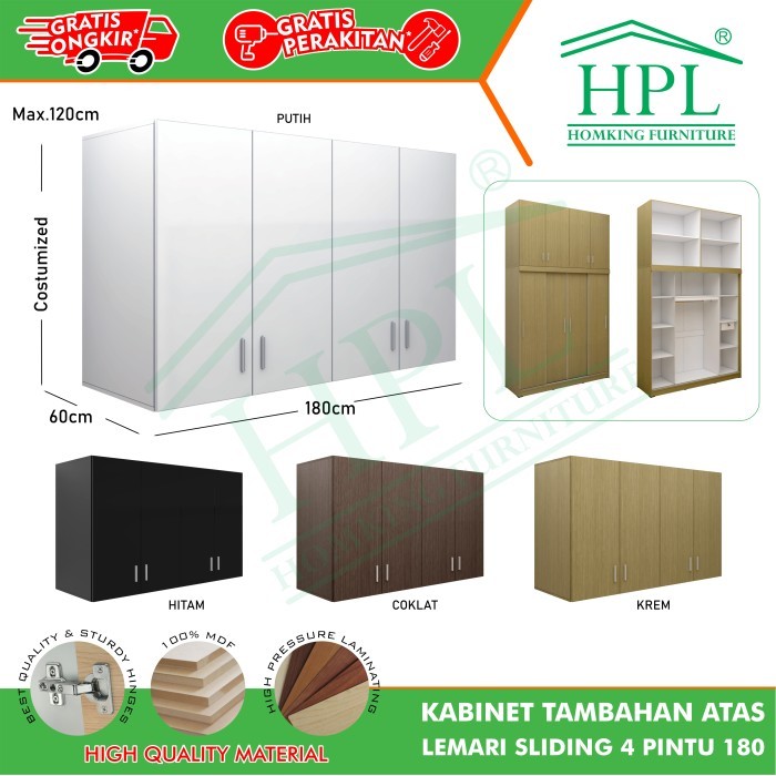 Jual Lemari Pakaian Hpl+Kaca Sliding 4 Pintu Putih Glossy | Shopee ...