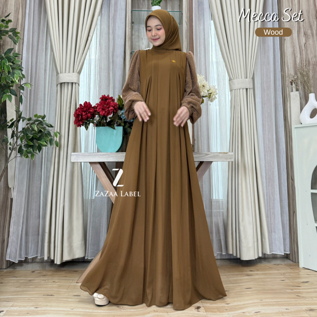 Jual HOT PRODUCT Zazaa Label - Mecca Set Gamis Hijab Motif Polos Bahan Ceruty babydoll (full ...