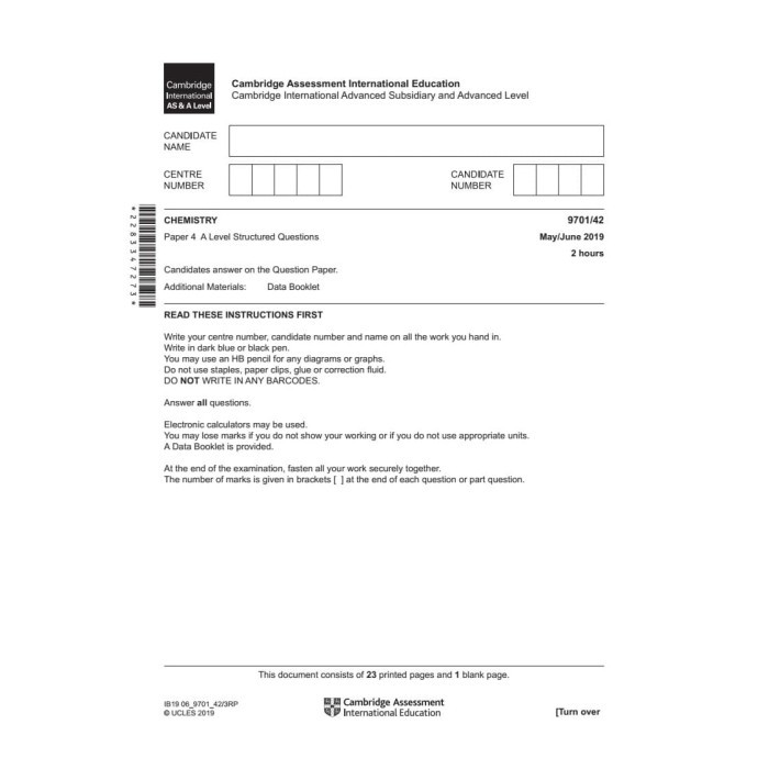 Jual A Level Chemistry 9701 May/June Past Papers And Mark Schemes 2015 ...
