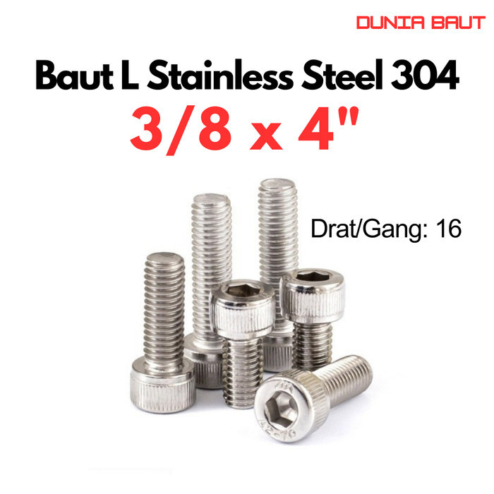 Jual Baut L Stainless 3/8 X 4 / Baut L 3/8X4 Half Drat SS304 / SUS304 / A2-70 | Shopee Indonesia