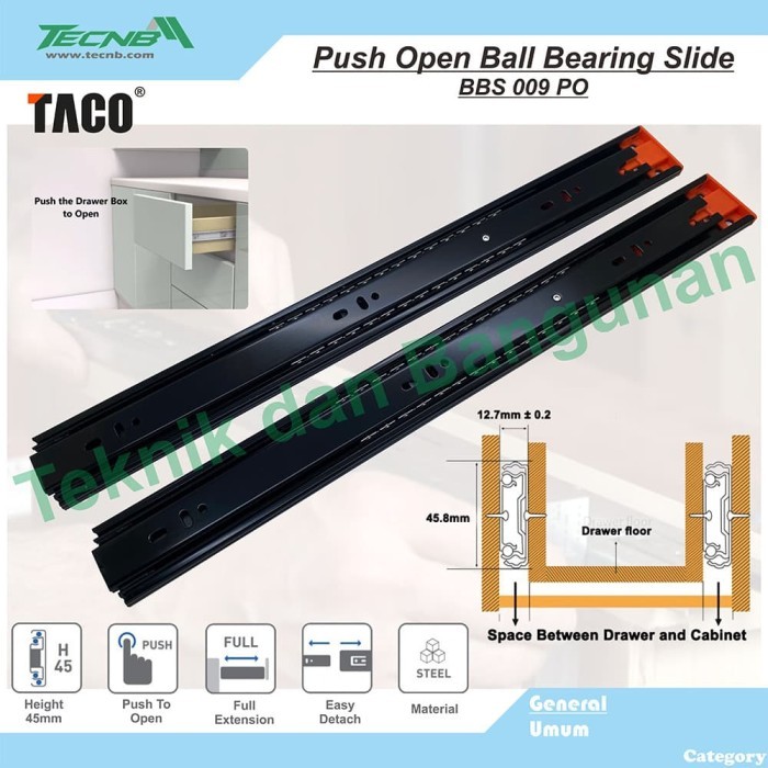 Jual Rel Laci Taco Push Open BBS-009PO 50cm (Full Extension) | Shopee ...