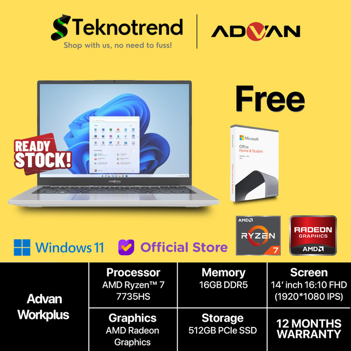 Jual Advan Laptop Workplus Amd Ryzen 7 7735Hs 16Gb 512Gb 14'' Fhd Work Plus | Shopee Indonesia