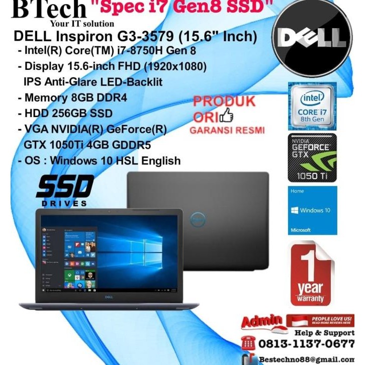 Jual BARU DELL INSPIRON 3579 G3 15 CORE I7-8750H/8GB/256GB SSD/VGA GTX ...