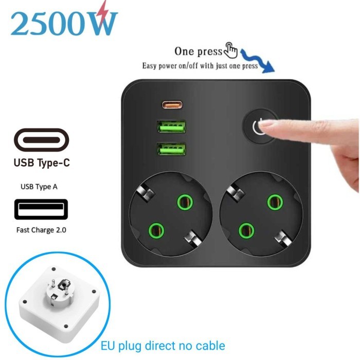 Jual STOP KONTAK 2/3/4/5/6 COLOKAN + USB C FAST CHARGING 10A EU PLUG SAKLAR POWER STRIP PD ...