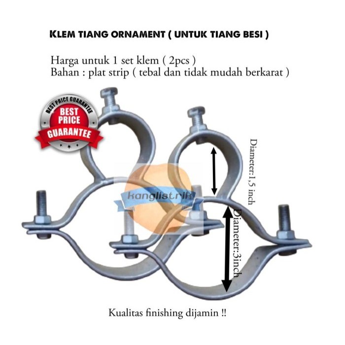 Jual KLEM TIANG LAMPU JALAN 3INCH /KLEM ORNAMENT TIANG PJU 3INCH ...
