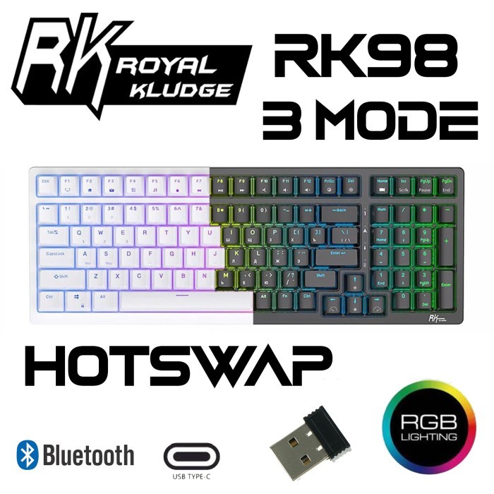 Jual Royal Kludge Rk98 Rgb Mechanical Keyboard 3 Mode Wireless Hotswap ...