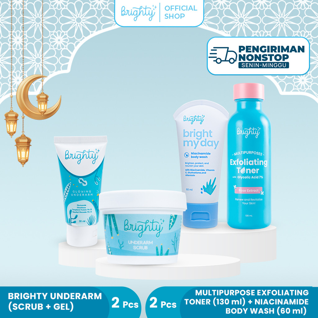 Jual Brighty Bundle Multipurpose Exfoliating Toner X Glowing Underarm X Underarm Scrub X Bright ...