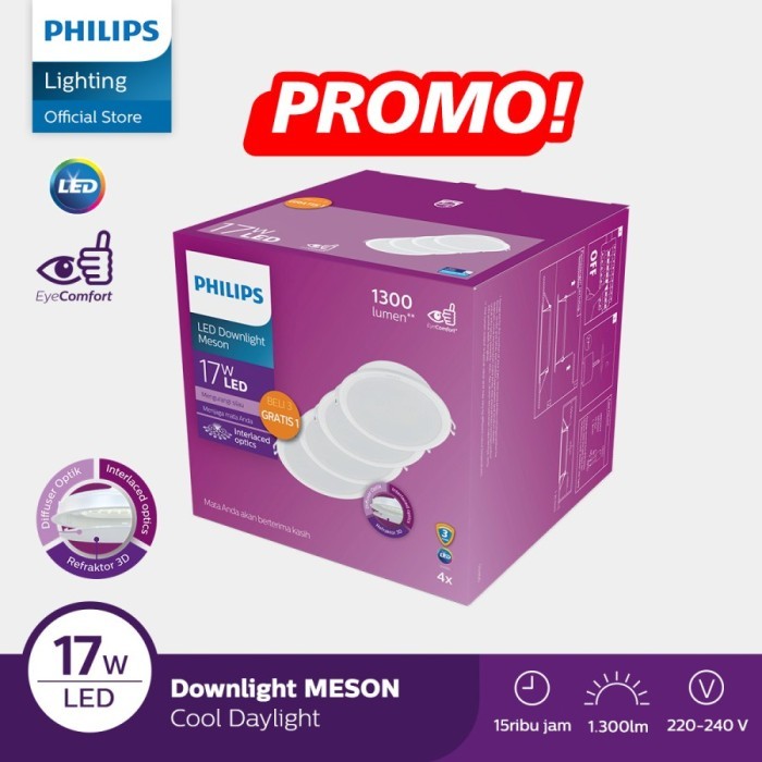 Jual PHILIPS Downlight LED MESON 17W 17 Watt PACK 59466 150 G5 (3+1Pcs ...