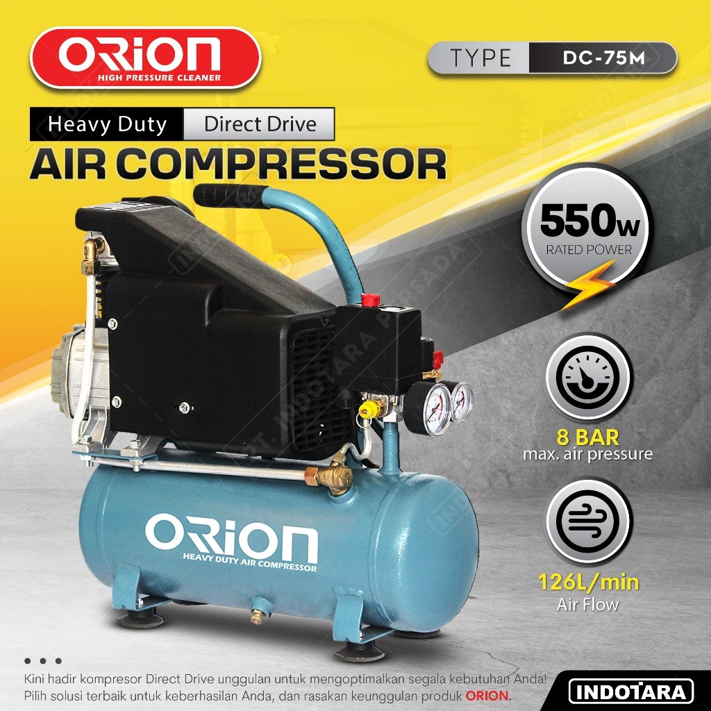 Jual KOMPRESOR ANGIN 0.75 KW 3/4 HP 10L AIR COMPRESSOR ORION TYPE DC75M ...