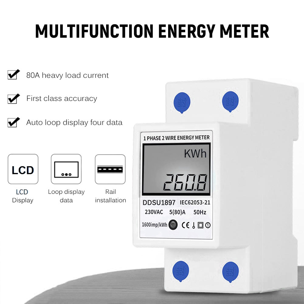 Jual Sale Digital Electric Energy Meter 220V 80A Single Phase DIN Rail ...