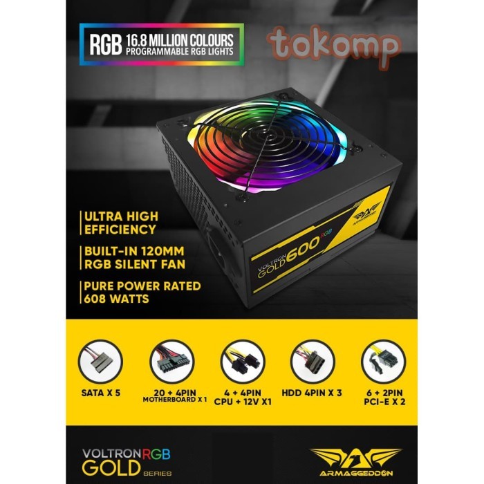 Jual Power Supply PC Armaggeddon Voltron Gold 600 RGB | Shopee Indonesia