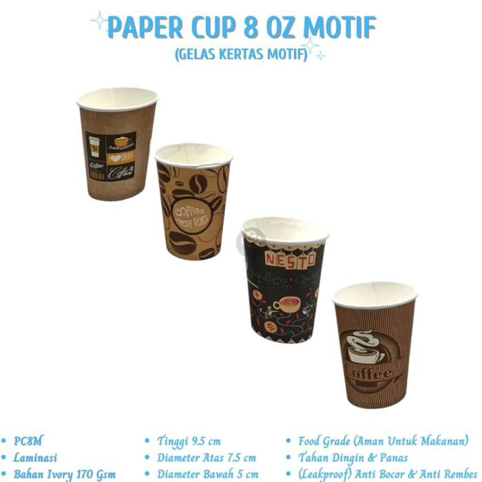 Jual Paper Cup 8 Oz Gelas Coffee Motif Mix Gelas Kertas (Isi 50 Pcs-Pc8M) | Shopee Indonesia