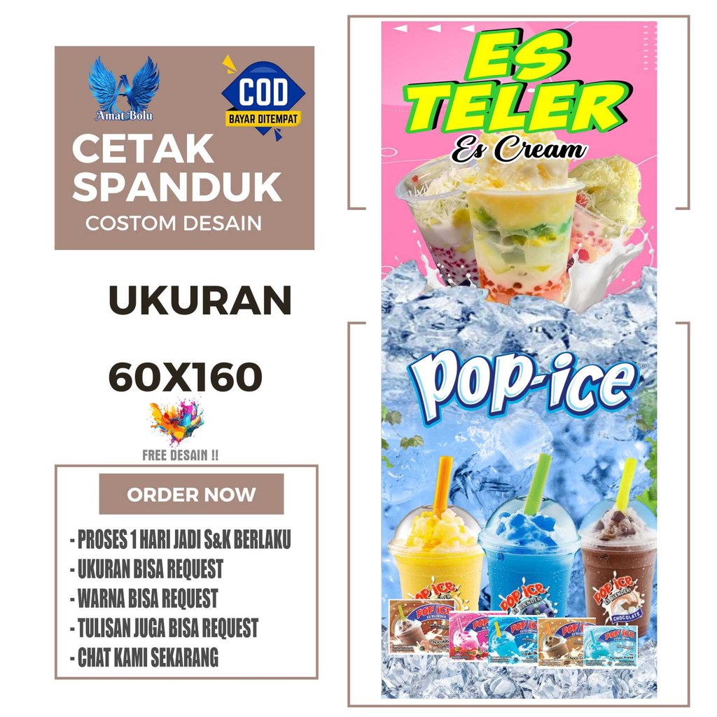 Jual Cetak Spanduk Banner ES TELER & POP ICE Costom Desain | Shopee ...