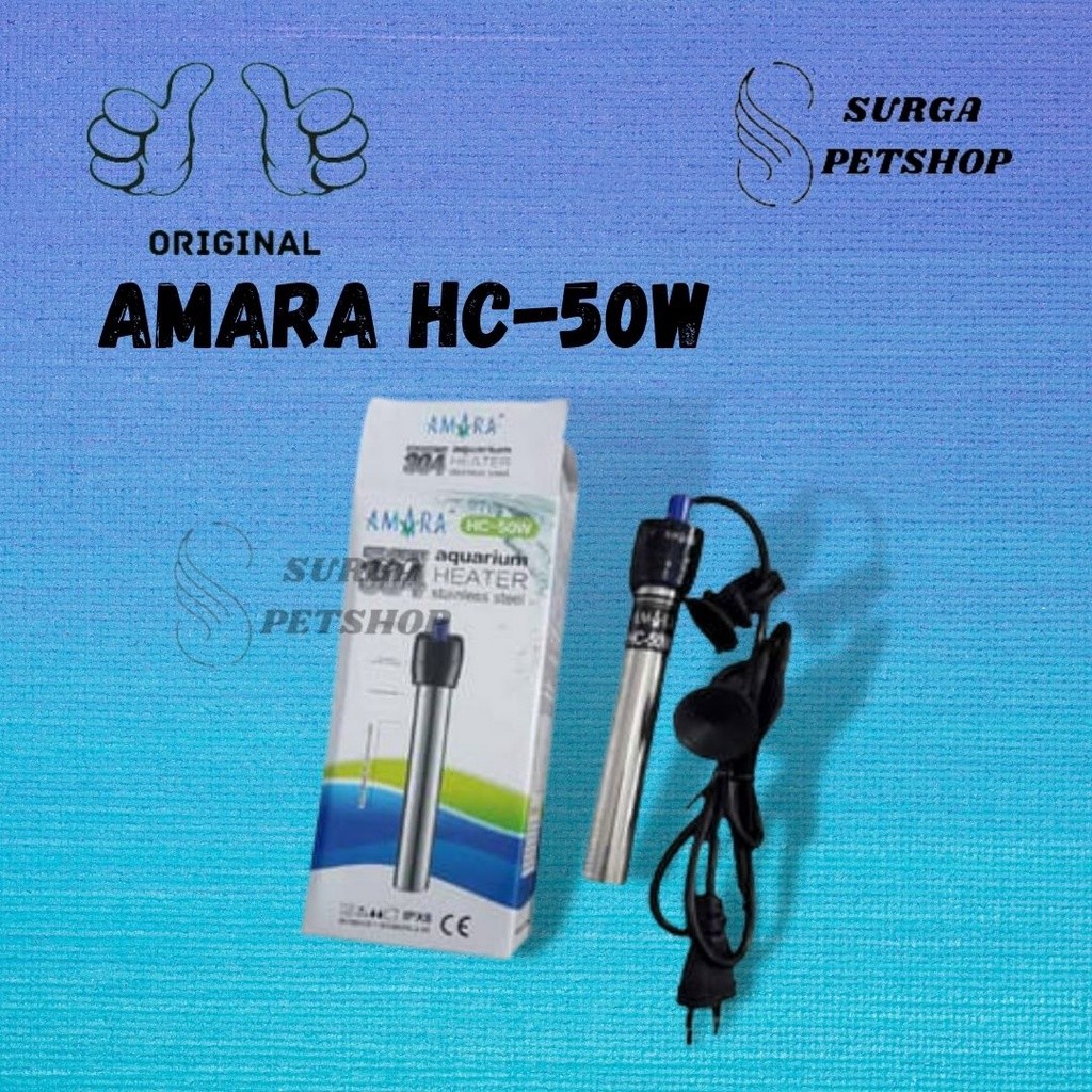 Jual AMARA HC 50 WATT HEATER HC50 pemanas air aquarium white spot ...