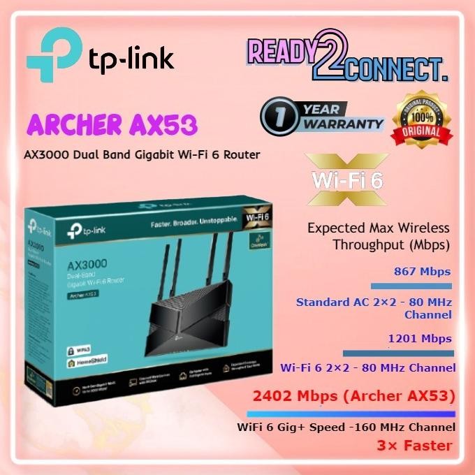 Jual Tp-Link Archer Ax53 Ax3000 Dual Band Gigabit Wi-Fi 6 Router Premium | Shopee Indonesia