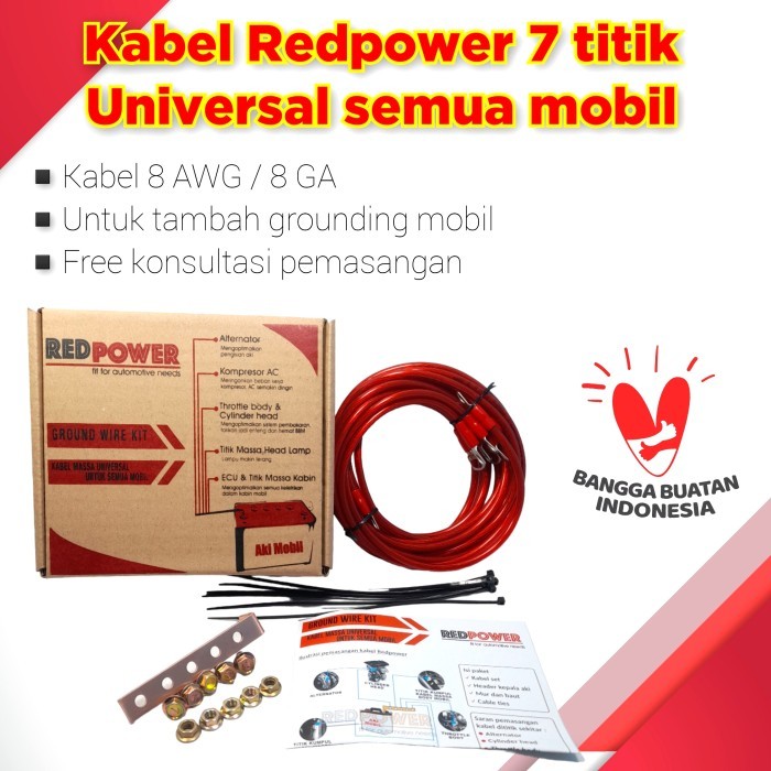 Jual Ground Wire Kit Kabel Grounding Mobil Redpower 8 Awg Merah 7 Titik ...