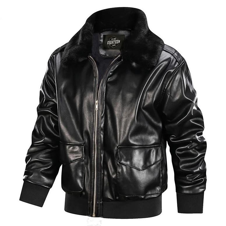 Jual Jaket Kulit Hitam Pria Unisex Kerah Sherpa Bulu | Shopee Indonesia