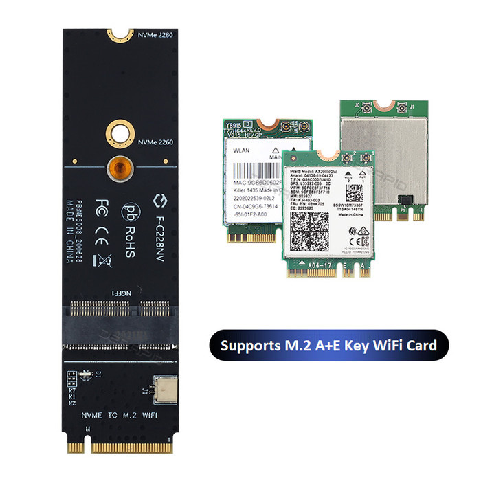 Jual M.2 NGFF E-key WiFi Network Card to M-key SSD Adapter + BT cable ...