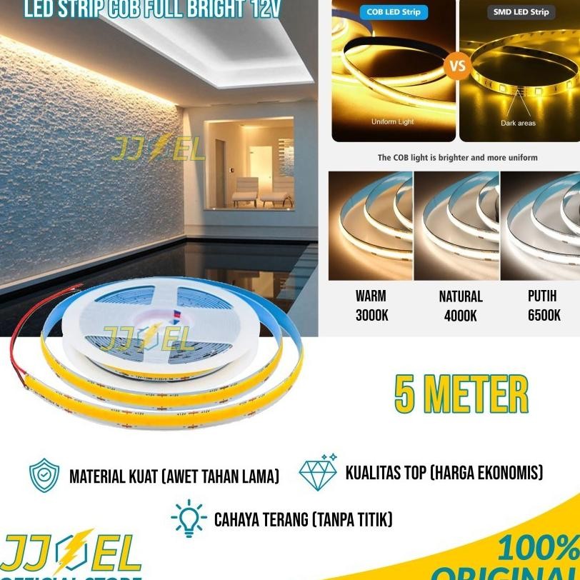Jual Led Trip Cob 12V 5M 320 Led Dotle Fleibel Cahaya Merata Tanpa ...