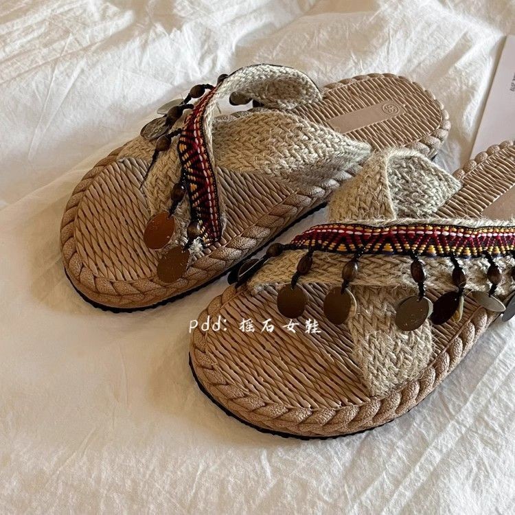 Jual Sandal Pantai Tenun Gaya Liburan dengan Rumbai Niche Buatan Tangan ...