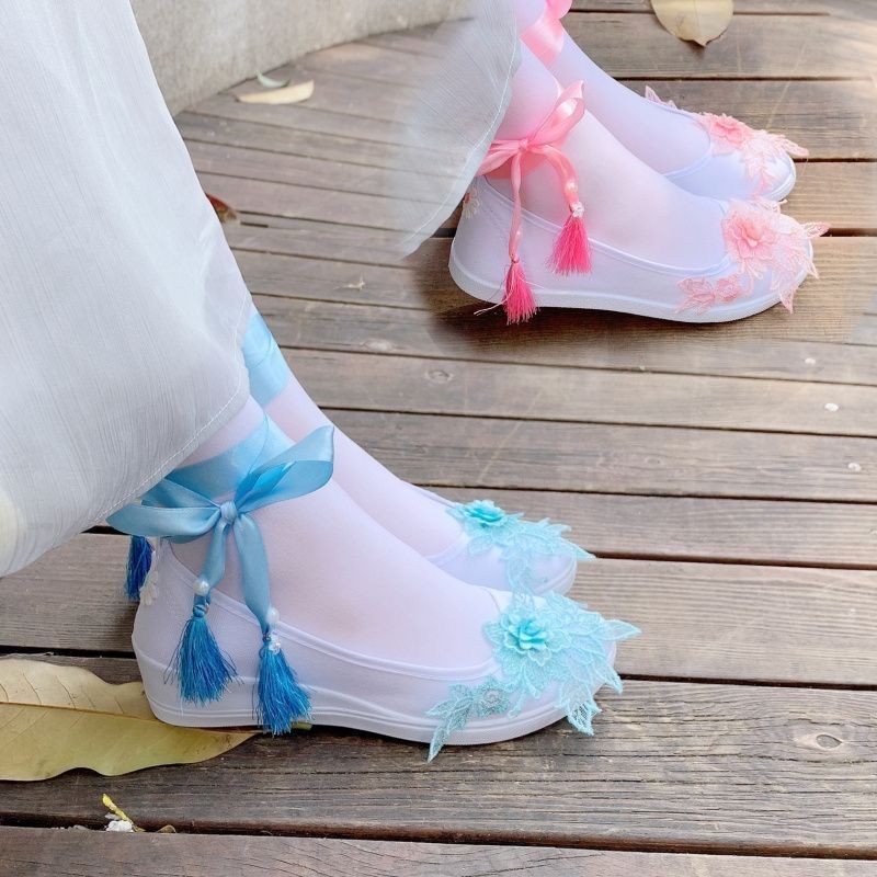 Jual Original Hanfu Shoes Ancient Style Flat Wedge Embroidered Flower ...