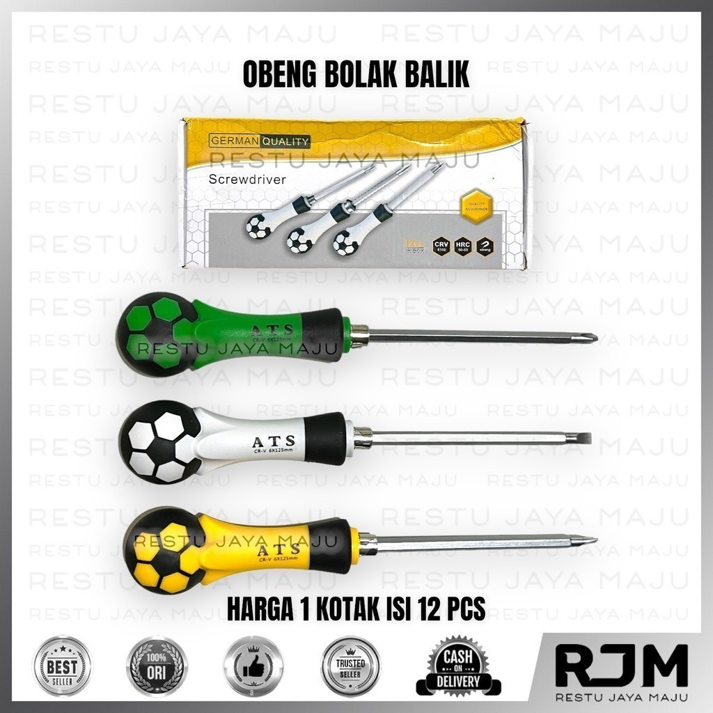 Jual [12 pcs] ATS Obeng Bolak Balik Kepala Bola 3 " inch 6x125mm Dua ...