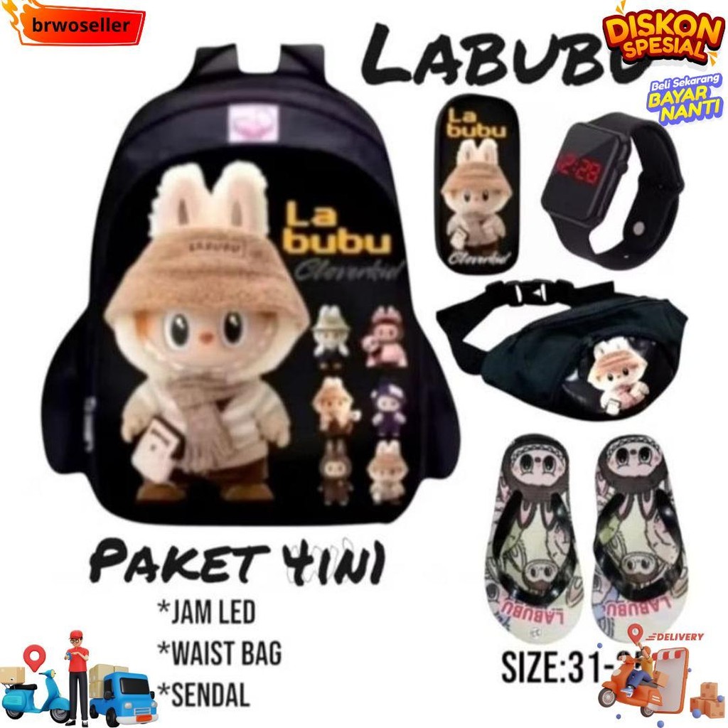 Jual Paket Combo Hemat 5 In 1 Tas Ransel Sekolah Anak Tk Sd Karakter Labubu Mandiri Tas Labubu ...