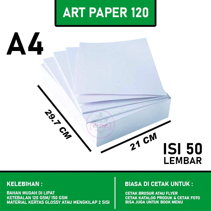 Jual ( PER PAK - ISI 50 ) ART PAPER 120 Gsm F4 A4 - Zea Craft Kertas ...